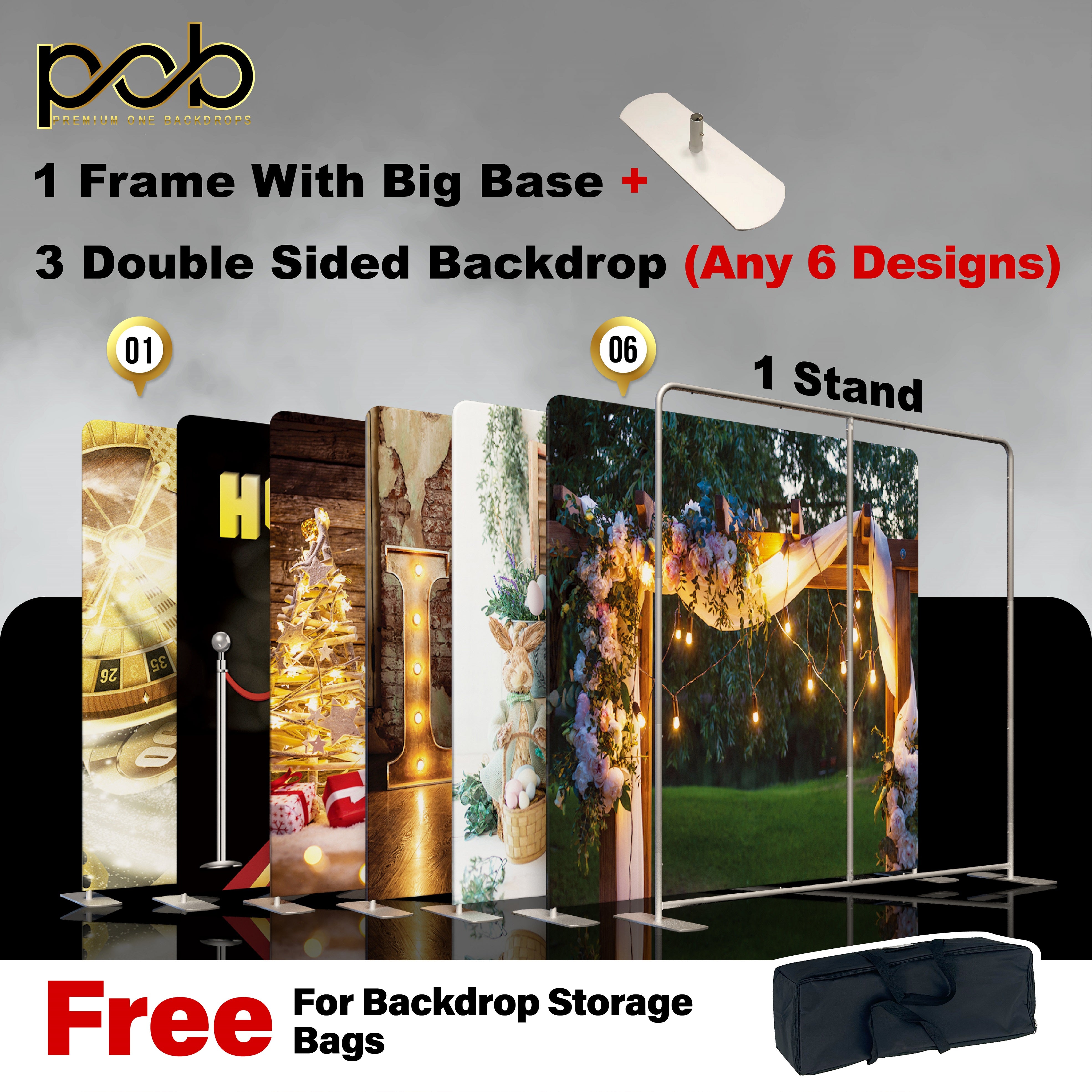 1 Pillow Cover Frame Oversized Base and 3 Double Sided Backdrop (Any 6