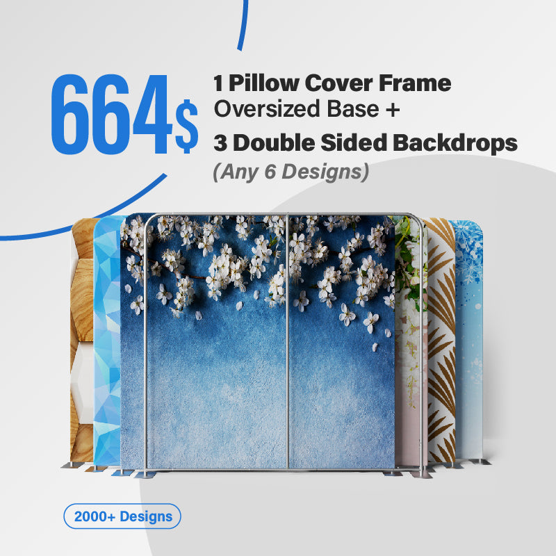 1 Pillow Cover Frame Oversized Base and 3 Double Sided Backdrops (Any
